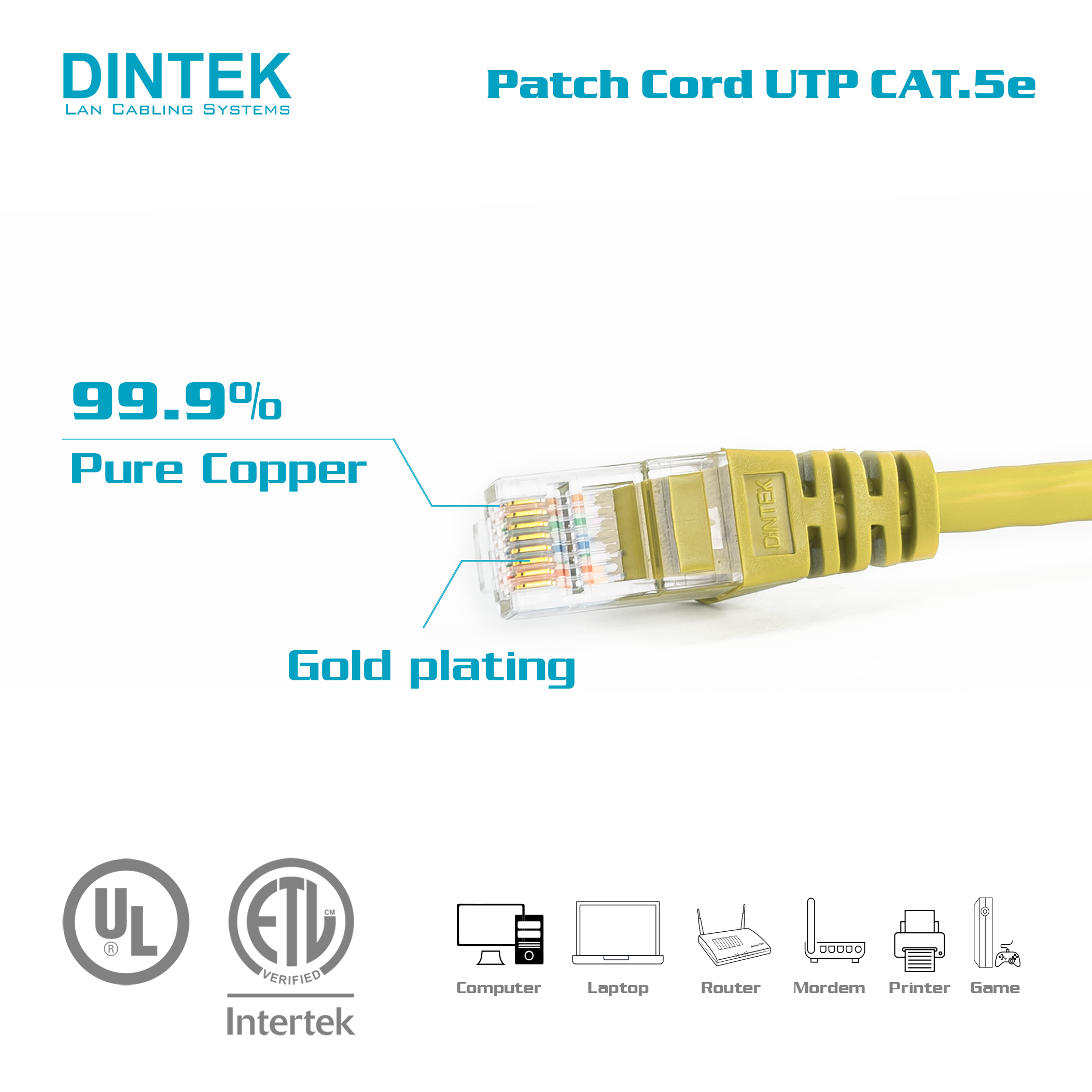 DINTEK Patch Cord UTP Cat.5e 0.5m (1201-03xxx) - Dây nhảy Patch cord ...