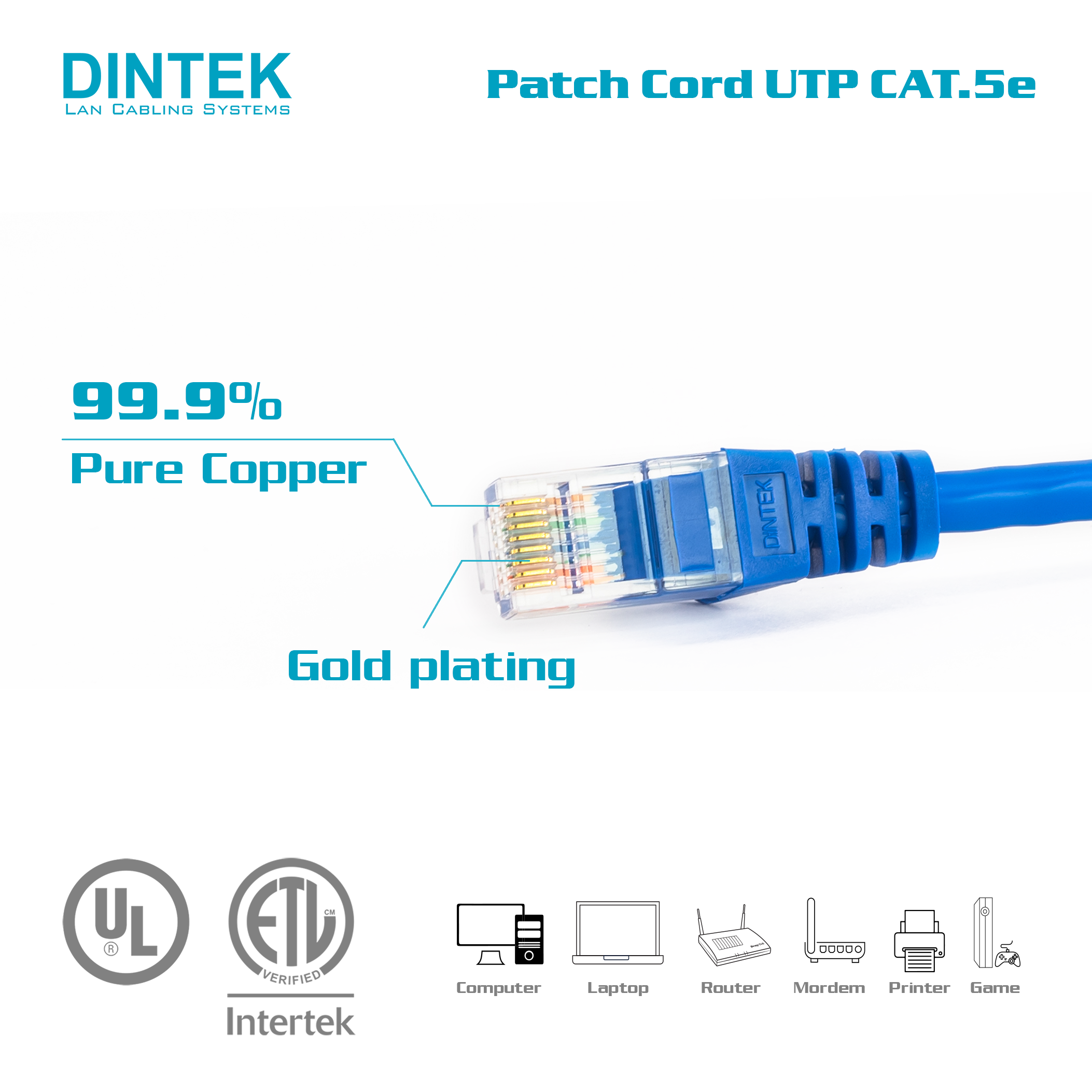 DINTEK Patch Cord UTP Cat.5e 1m (1201-03340) - Dây nhảy Patch cord UTP, FTP, S-STP - An Phát ...