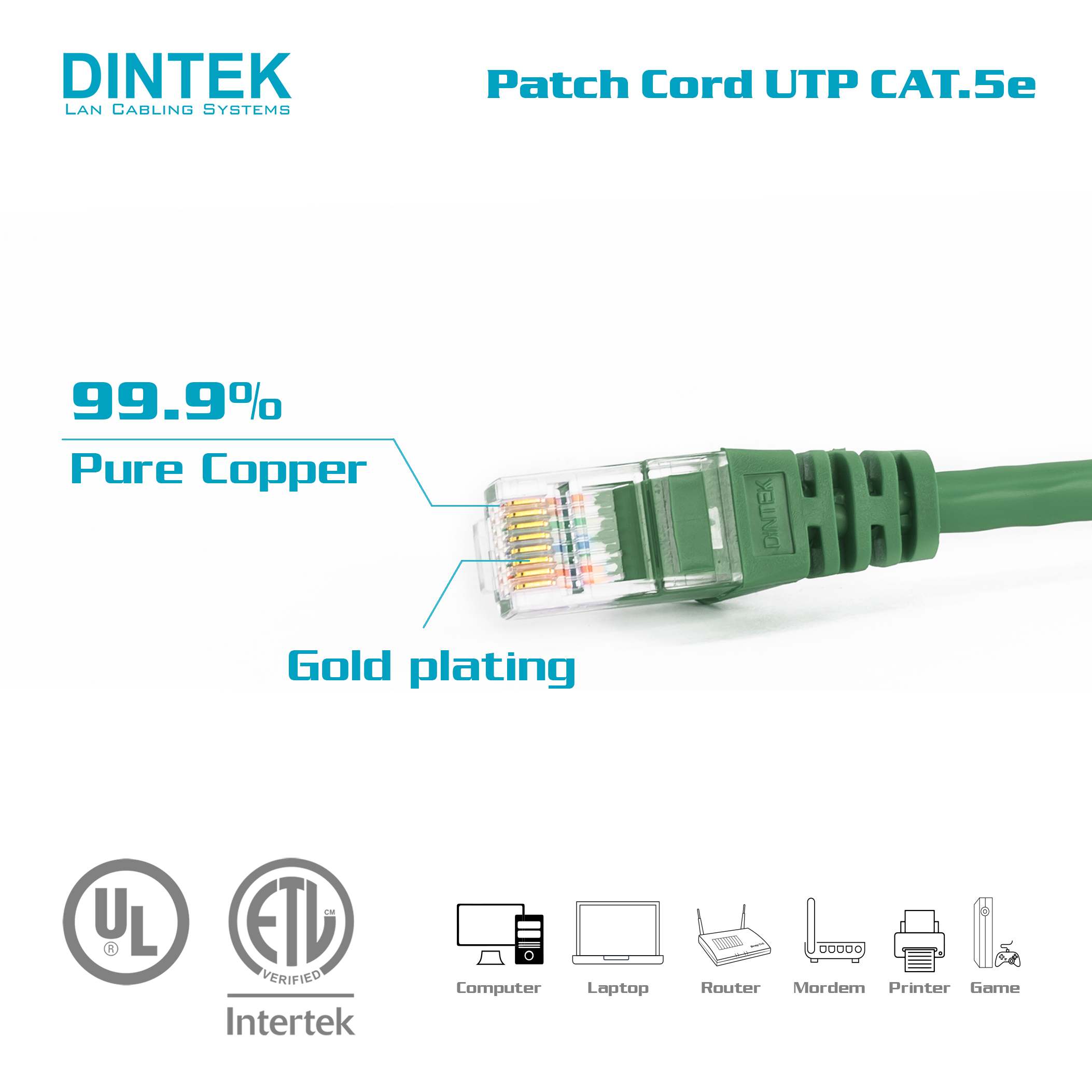 DINTEK Patch Cord UTP Cat.5e 2m (1201-03349) - Dây nhảy Patch cord UTP ...