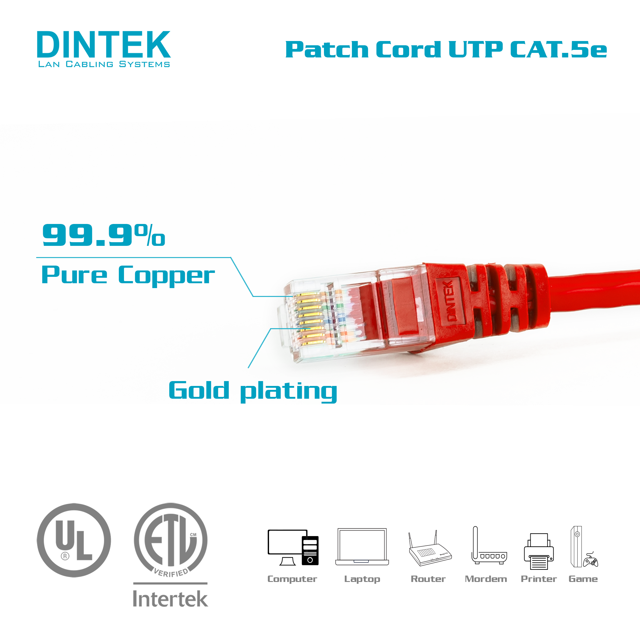 DINTEK Patch Cord UTP Cat.5e 10m (1201-0336x) - Dây nhảy Patch cord UTP ...