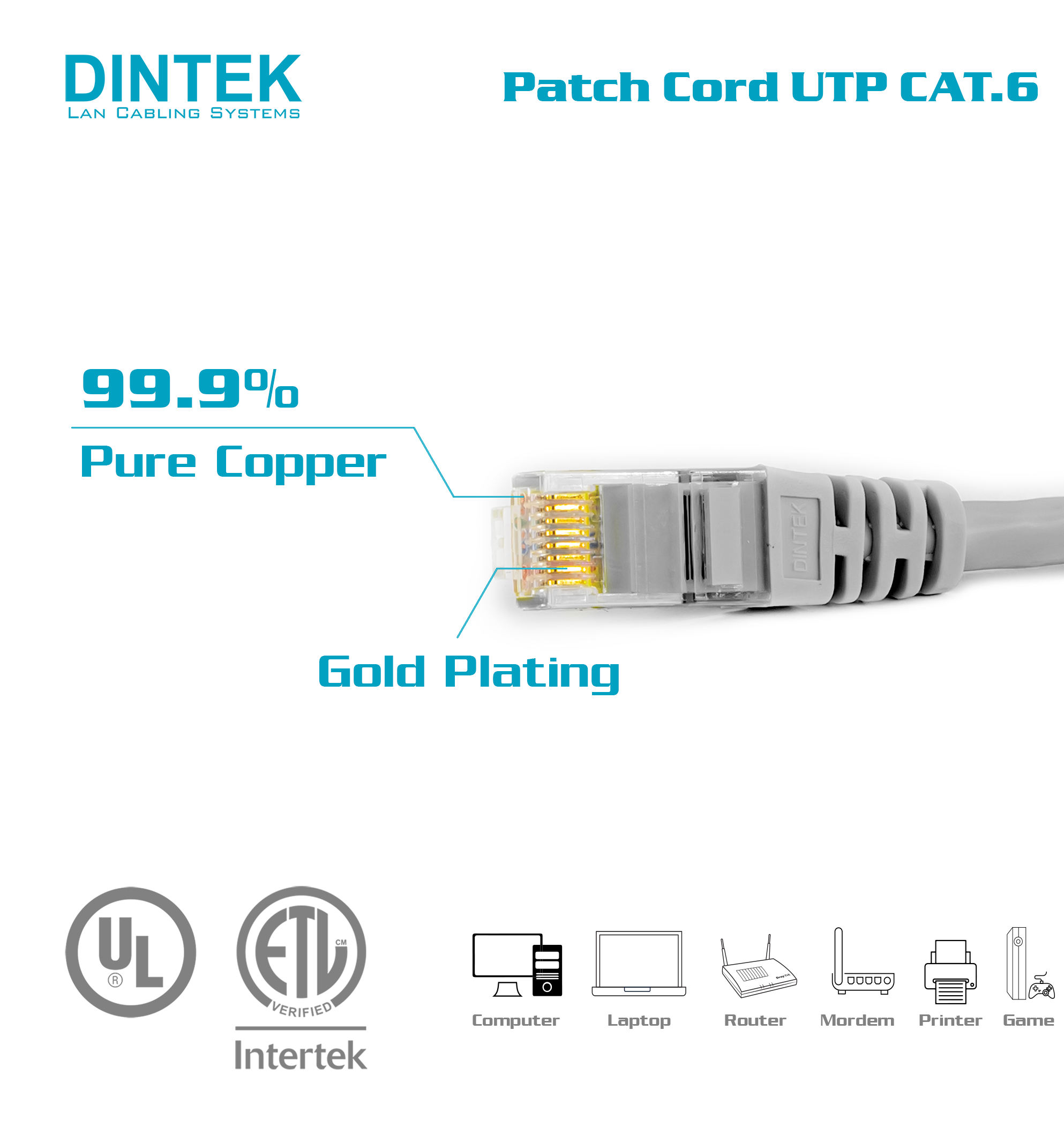 DINTEK Patch Cord UTP Cat.6 1m (1201-04177) - Dây nhảy Patch cord UTP, FTP, S-STP - An Phát ...