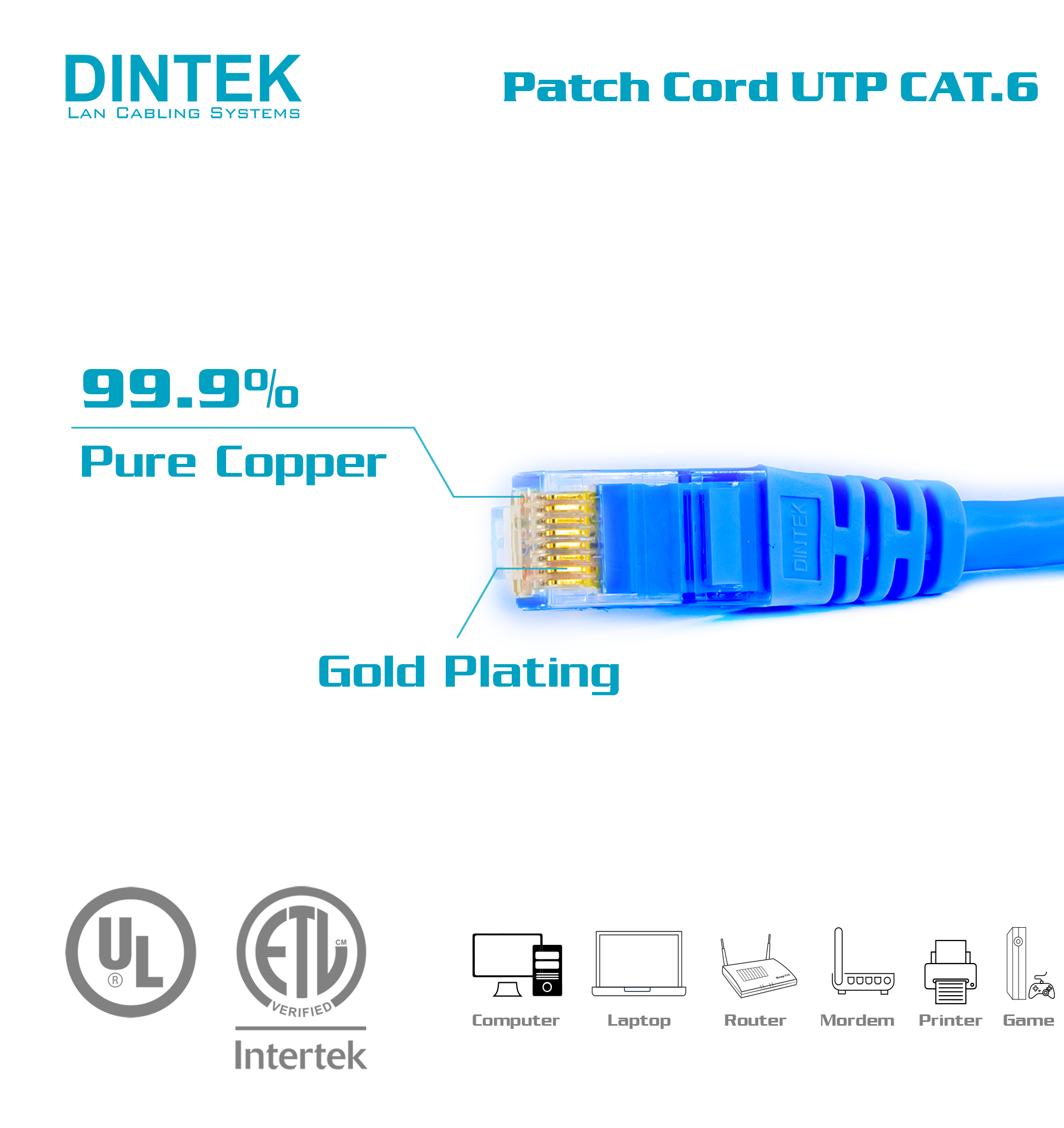 DINTEK Patch Cord UTP Cat.6 3m (1201-04179) - Dây nhảy Patch cord UTP, FTP, S-STP - An Phát ...
